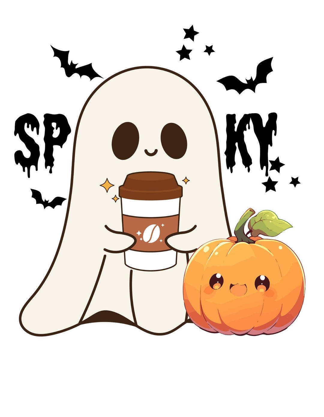 Spooky Coffee Ghost PNG - Digital Halloween Art - Cute Pumpkin Latte ...