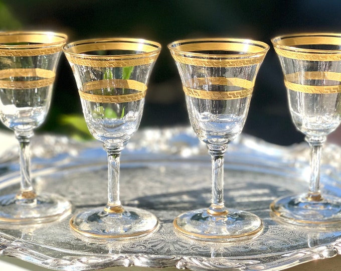 Set of 4 Vintage Gold Rimmed Cordial Glasses/gold Rimmed Liqueur Glass ...