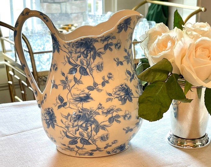 Vintage I. Godinger Ivory Pitcher With Blue Roses/cottage - Etsy