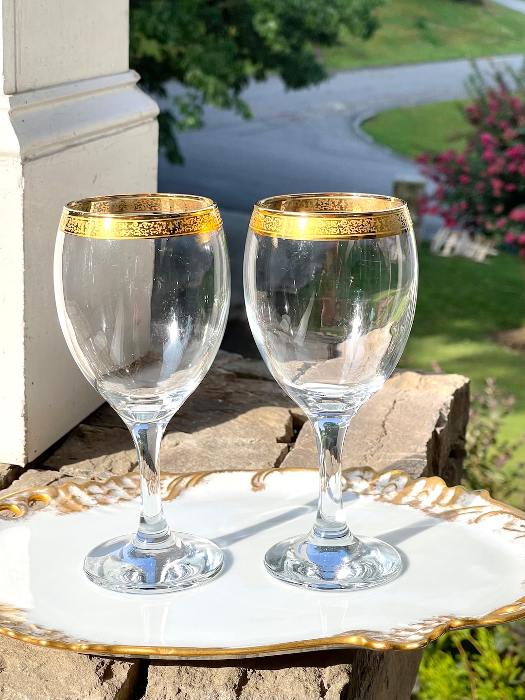 Gold Rimmed Wine Glasses Gold Rim Wine Stem Gold Rimmed Goblet Etsy