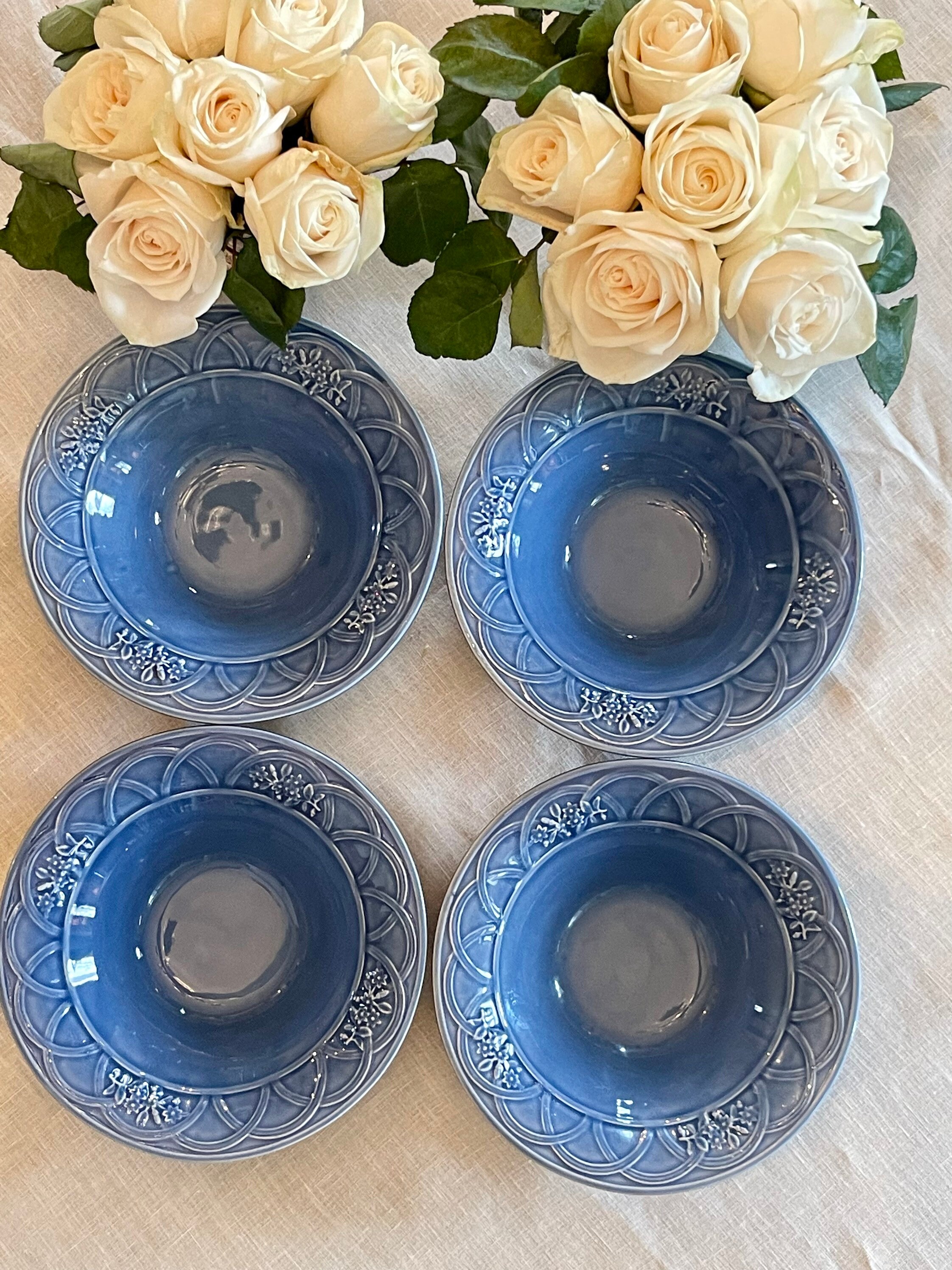 Vintage Bordallo Pinheiro BP127 Blue Coupe Cereal Bowls Made in ...