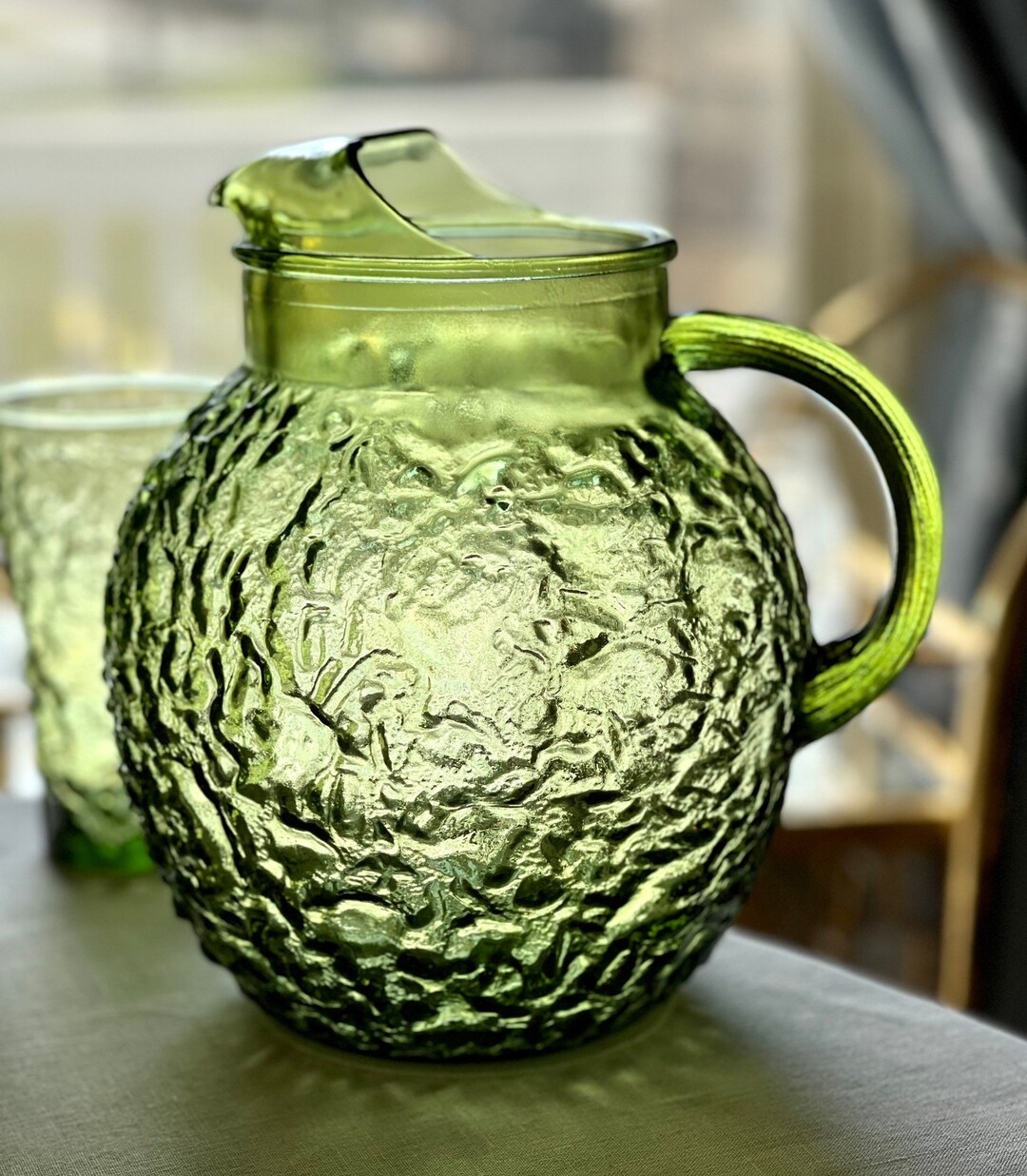 Read Full Description-vintage Anchor Hocking Milano Green Lido Pitcher ...