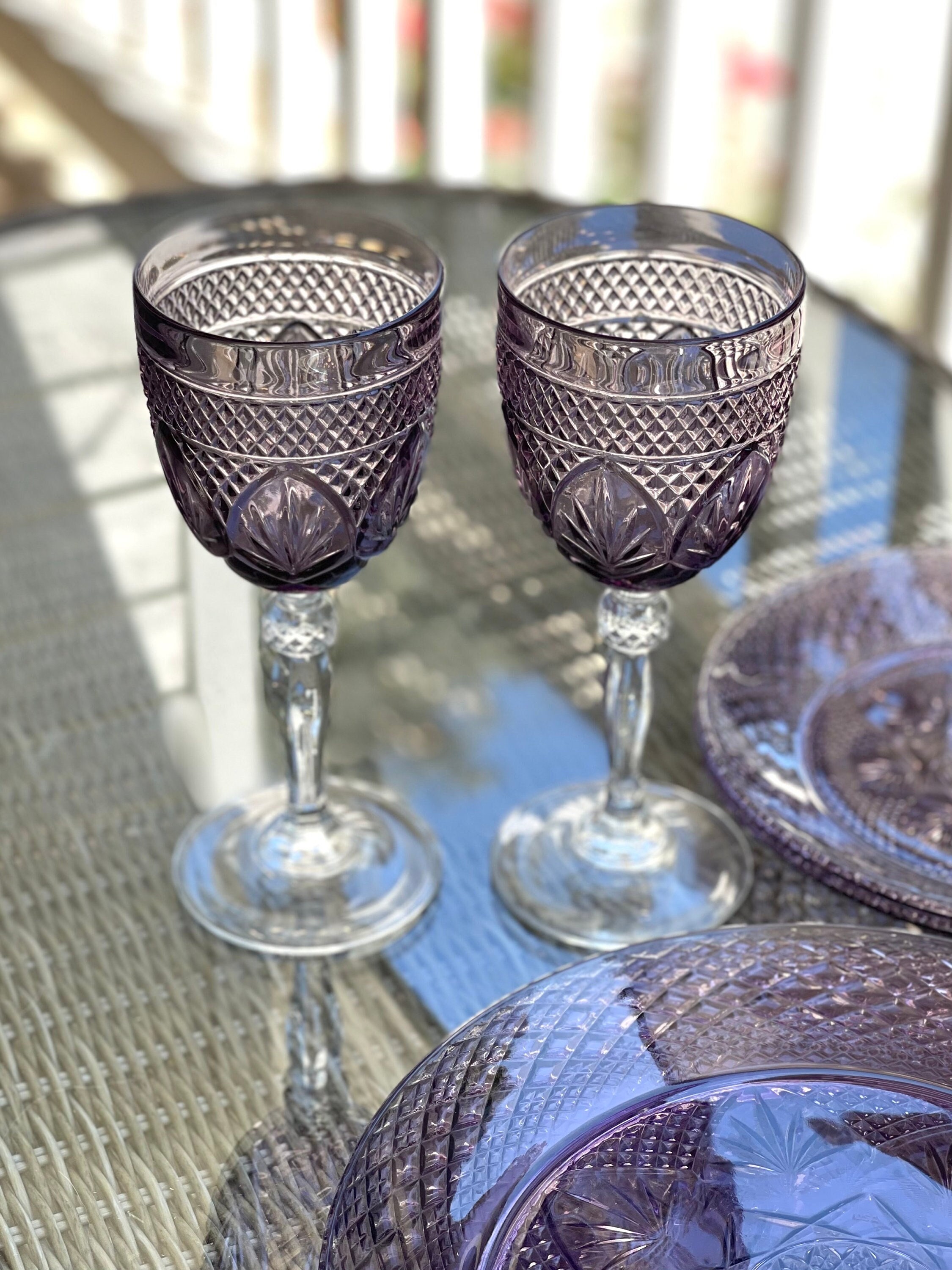 Cristal D'arques-durand Antique Amethyst Water Goblets/purple Wine ...