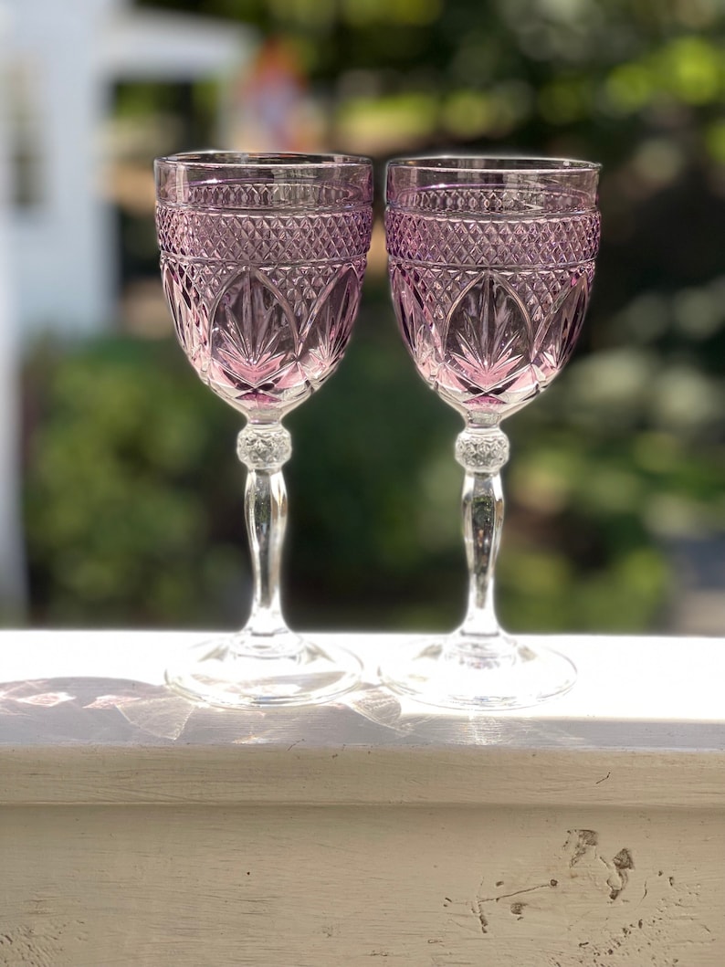 Cristal D'arques-durand Antique Amethyst Water Goblets/purple Wine ...