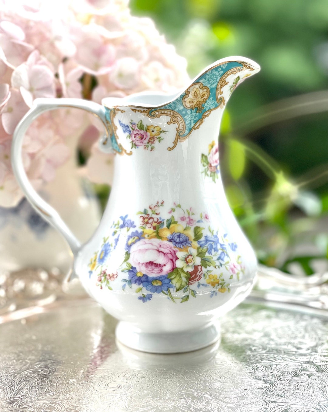 Godinger Pitcher/floral Pitcher/famille Rose/small Floral Jug/floral ...