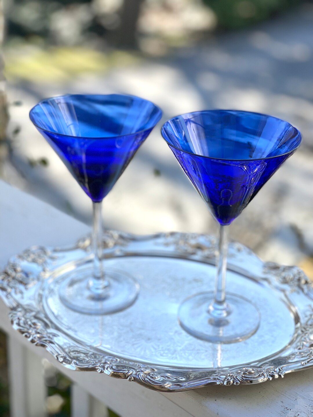 Cobalt Blue Martini Glassesv Shaped Martini Glasses Set Of 2 Etsy