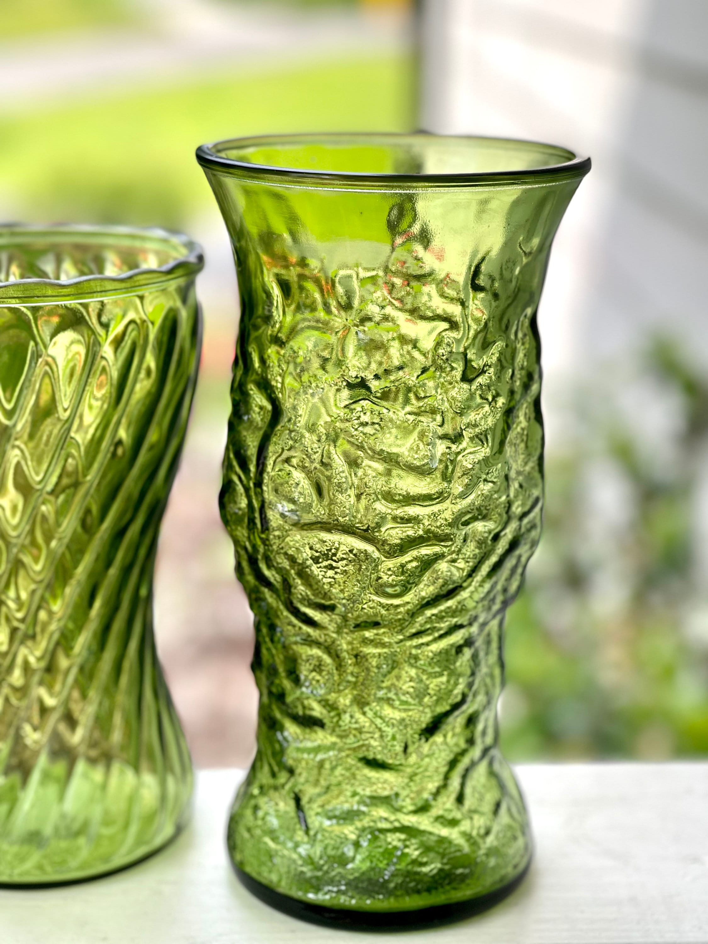 Vintage Mismatched Anchor Hocking Milano/lido Green Vases/mcm - Etsy