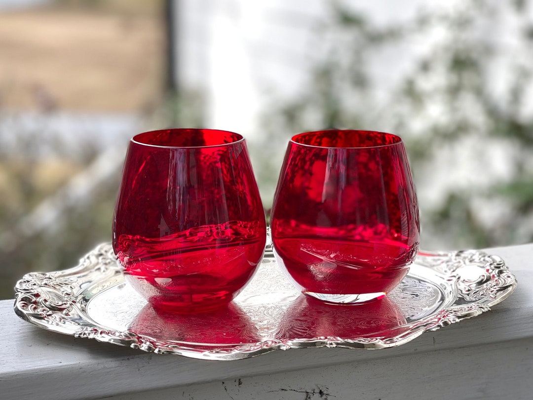 Red Stemless Wine Glassesholiday Wine Glassesred Wine Tumblersred Wine Glasses Without Stems