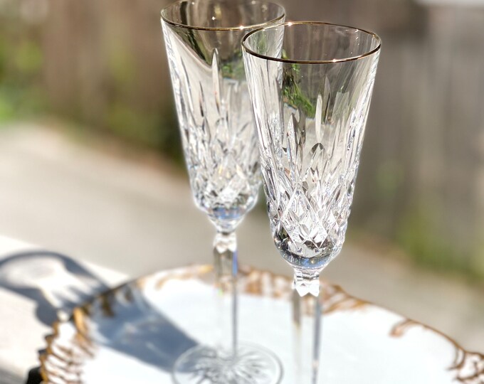 Last One-waterford Golden Lismore Tall Fluted Champagne Glass/champagne ...