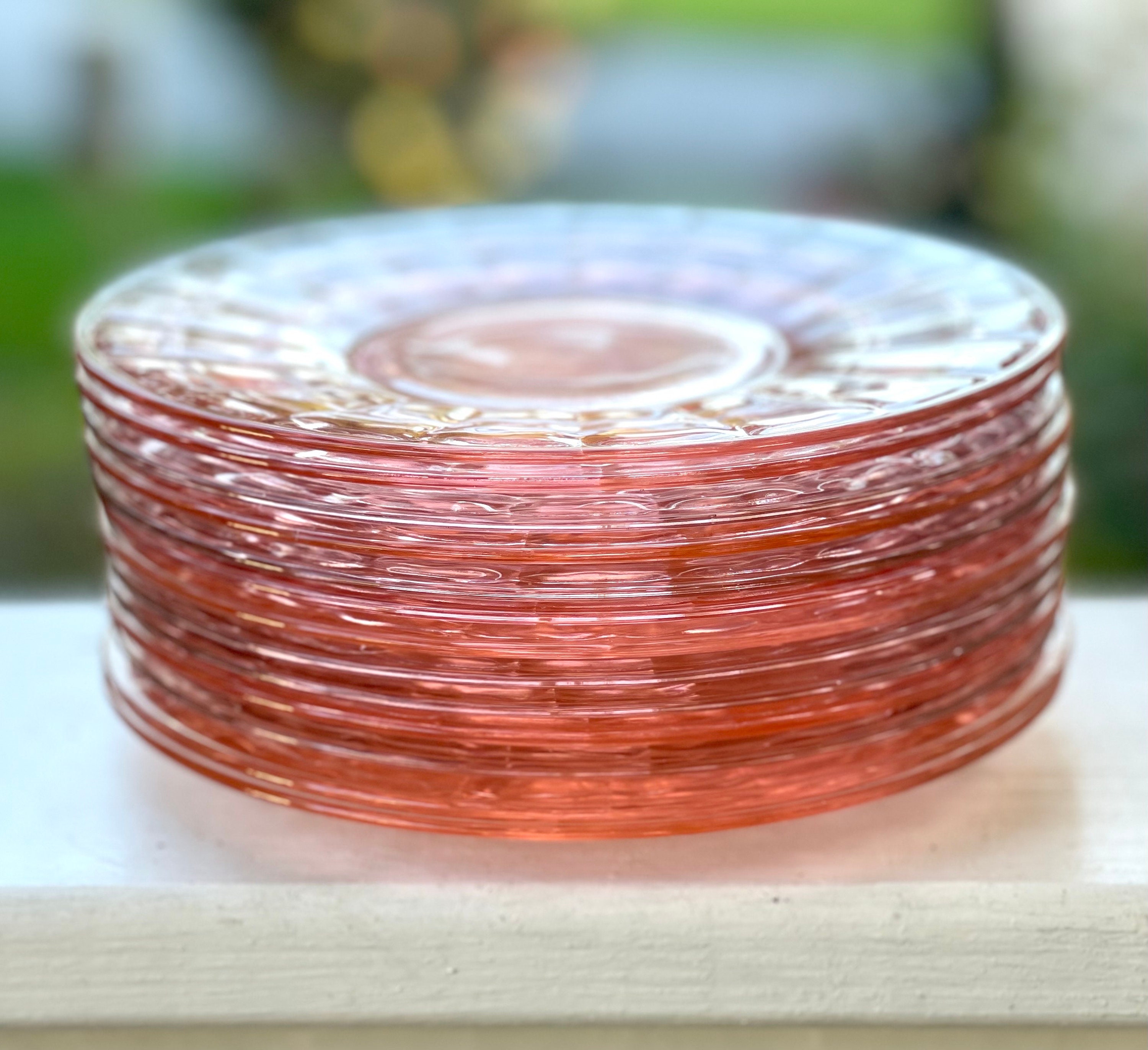 Anchor Hocking Block Optic Pink Bread and Butter Plates/dessert Plates ...