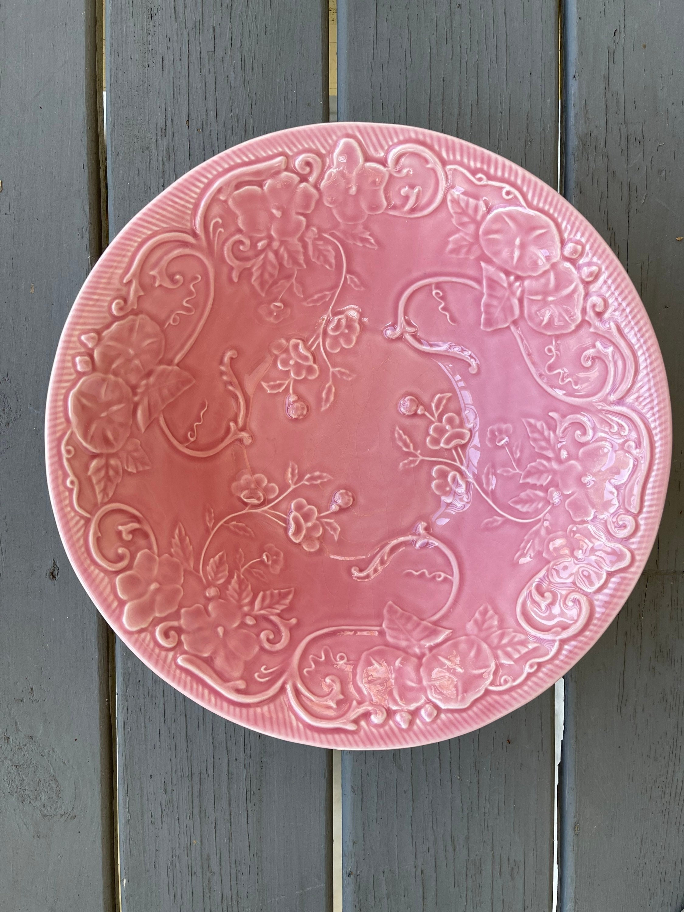 Vintage Pink Bordallo Pinheiro Round Serving Bowl Pink Serving Bowl ...