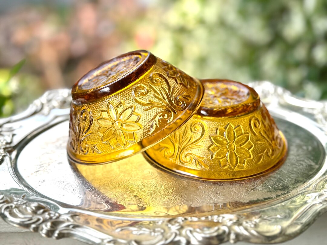Vintage Indiana Glass Sandwich Amber Fruit Bowl/amber Dessert Bowl ...