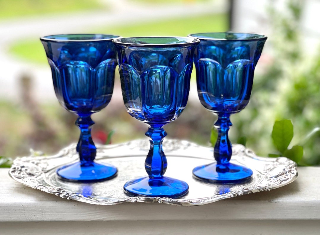 Set of 3 Imperial Glass Old Williamsburg Deep Blue Ultra Water Goblets ...
