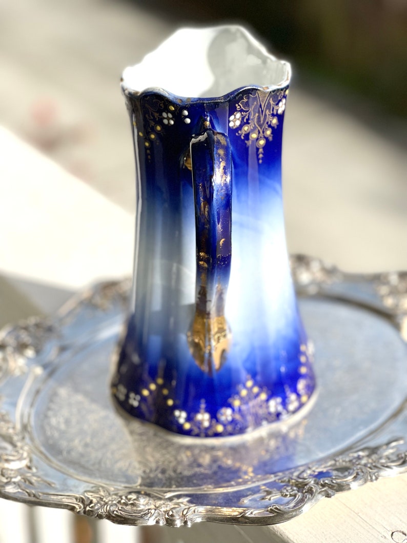K Et G Luneville France Blue Pitcher/flow Blue Pitcher/antique Pitcher ...