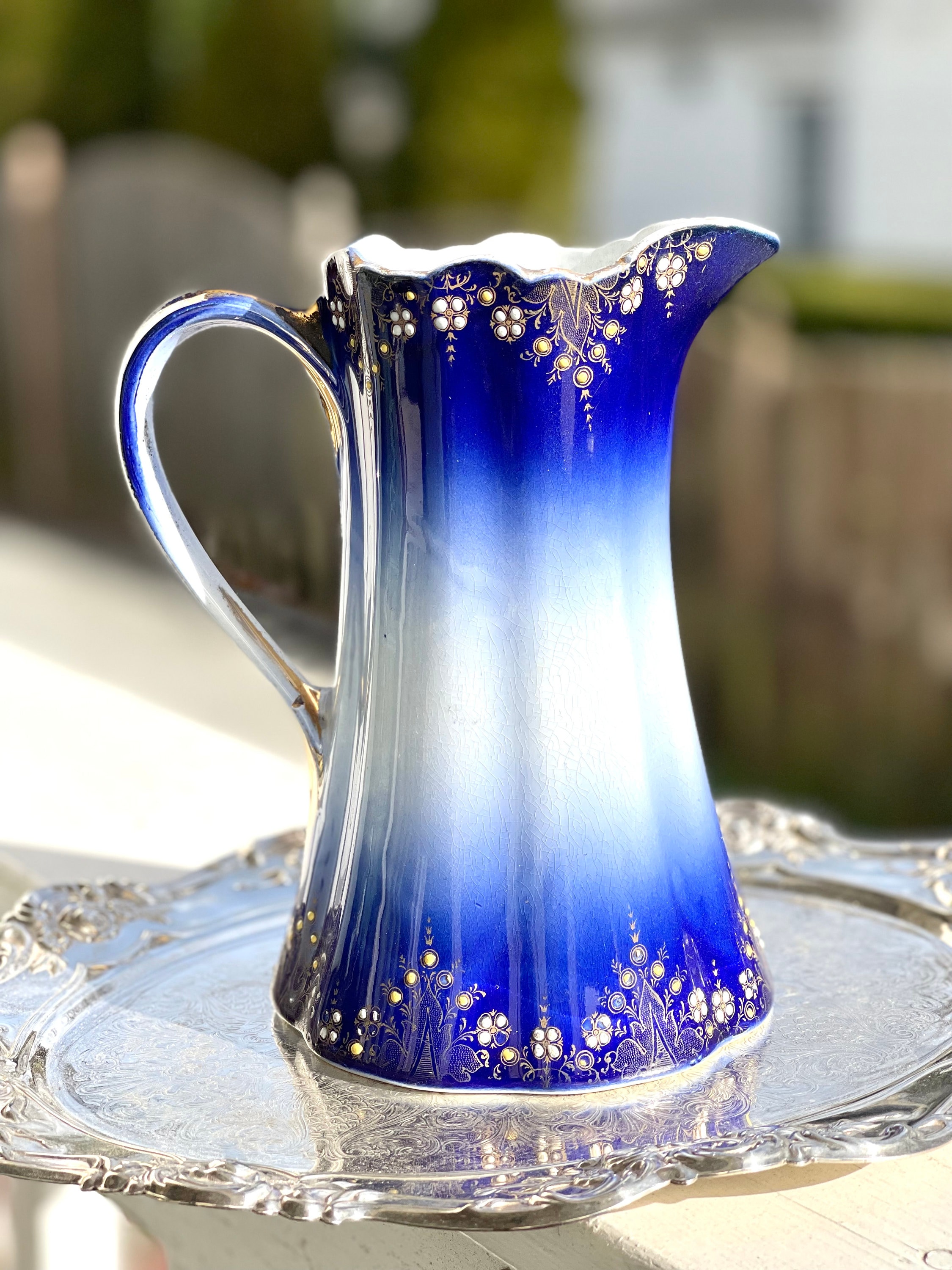 K Et G Luneville France Blue Pitcher/flow Blue Pitcher/antique Pitcher ...