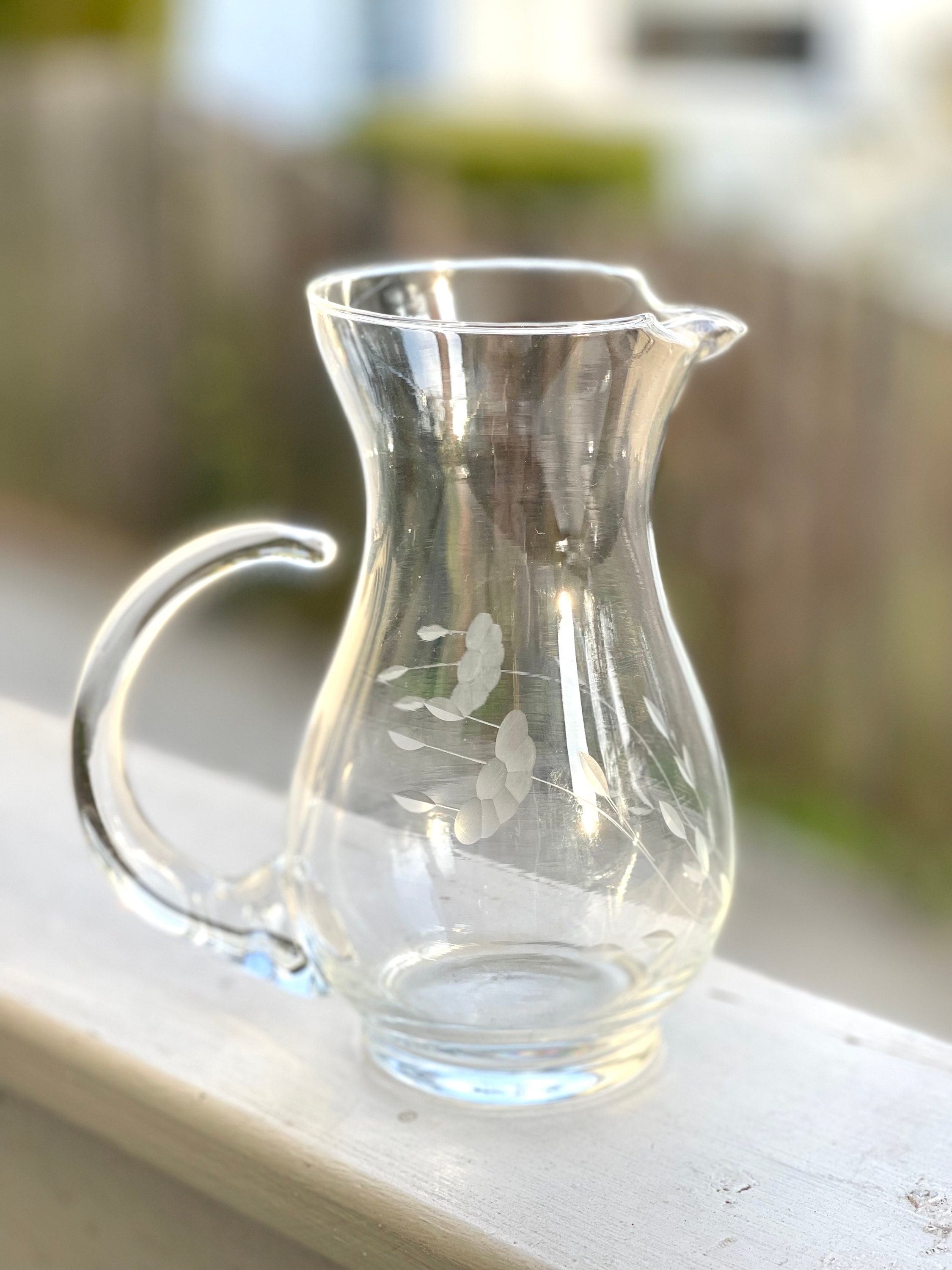 Princess House Heritage Pitcher/vintage Pitcher/clear Etched Pitcher ...