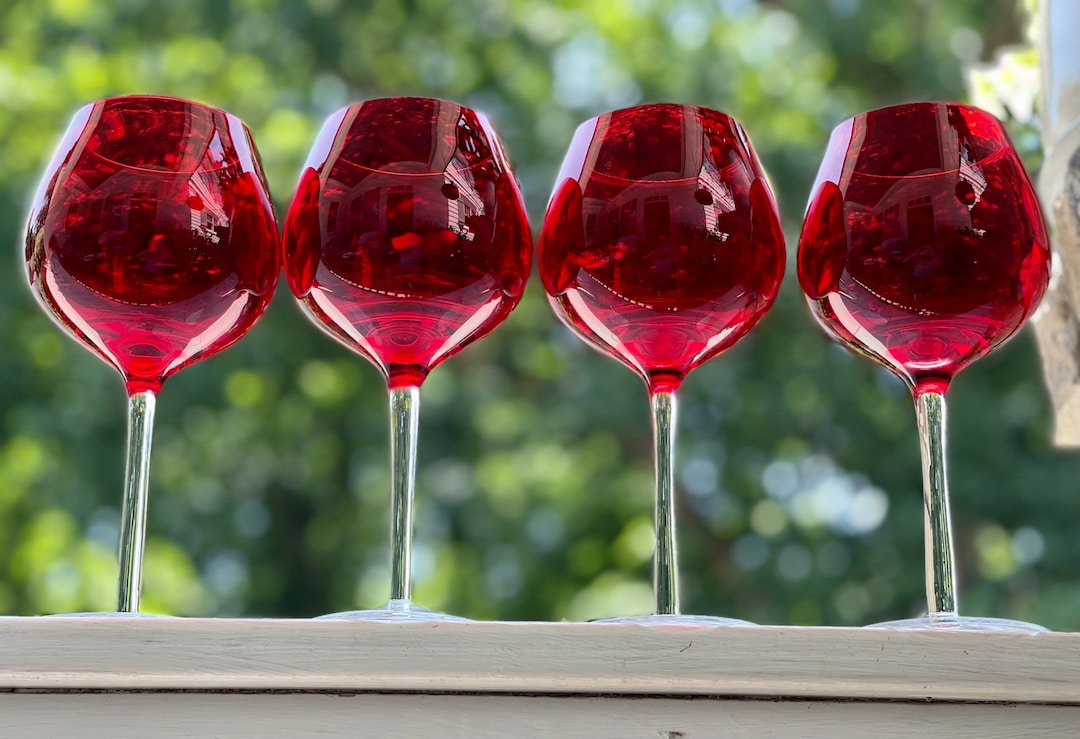 Set of 2 Red Balloon Wine Glasses/oversized Wine Glasses/christmas ...