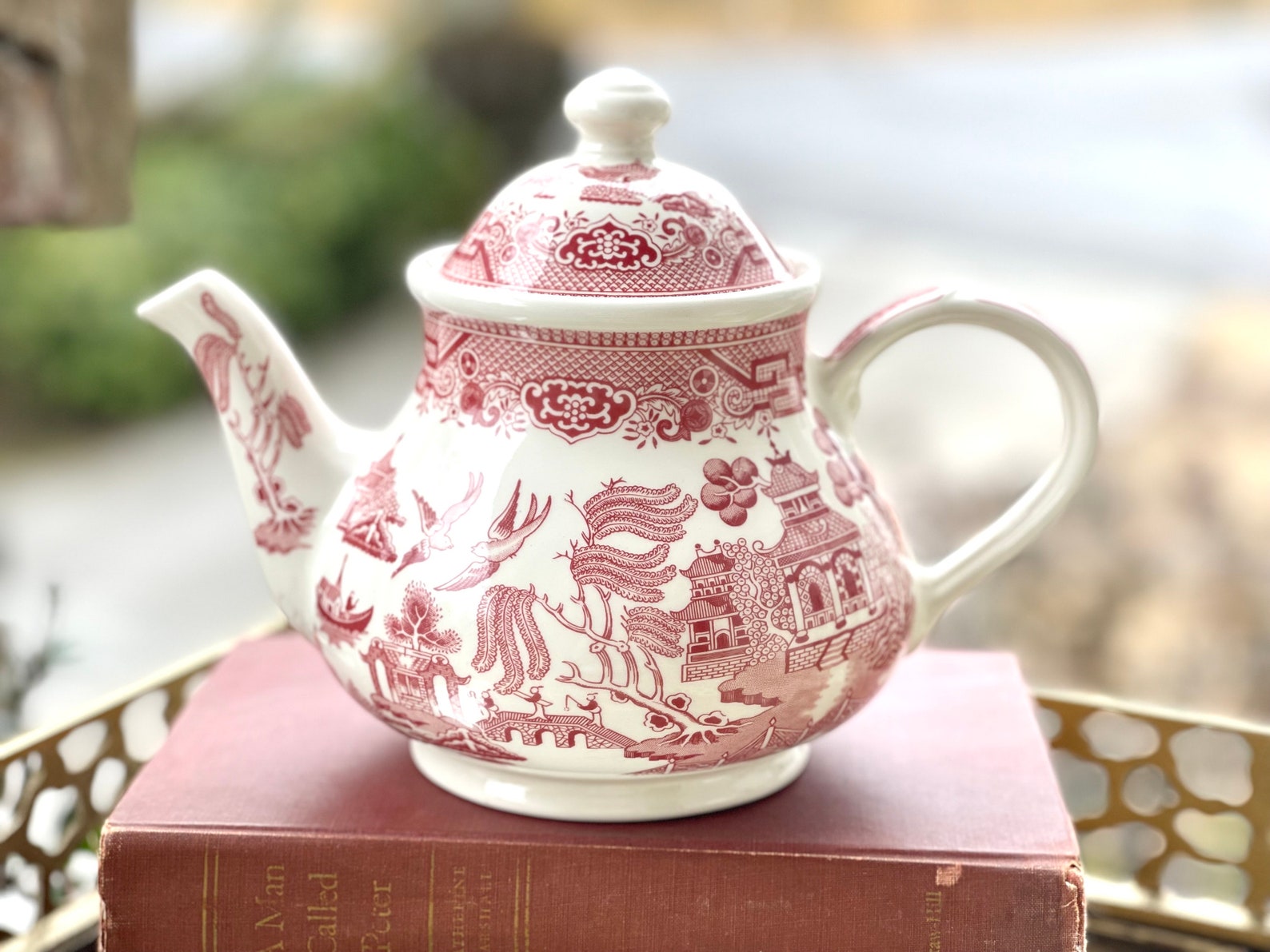 Royal Wessex Willow Rosa Teapot and Lid/vintage Teapot/pink Transferware/willow Rosa/willow Pink ...