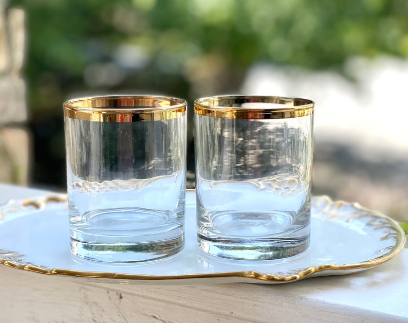 Gold Rimmed Double Old Fashioned Glasses/whiskey - Etsy