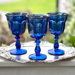 Set of 3 Imperial Glass Old Williamsburg Deep Blue Ultra Water Goblets ...