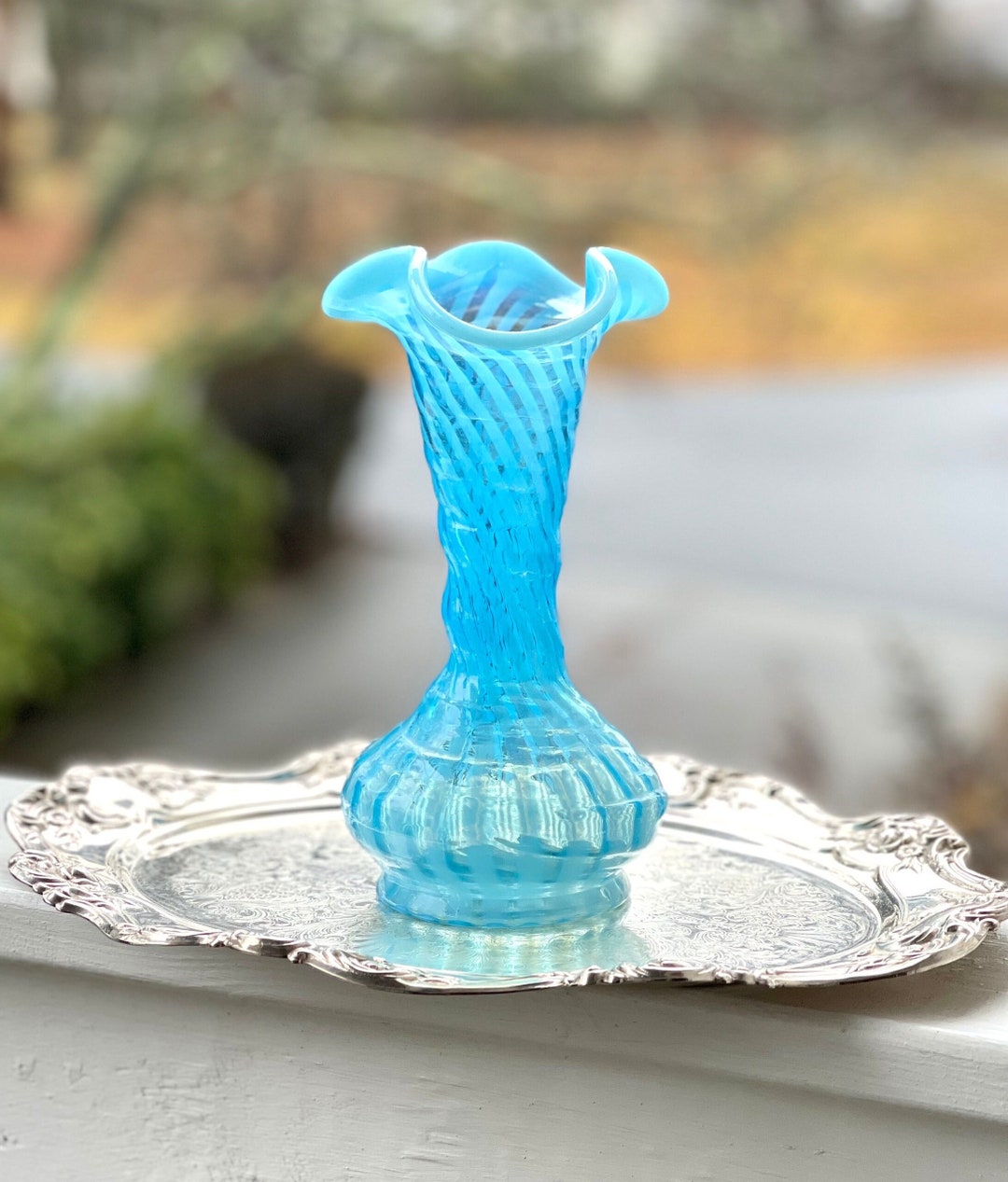 Fenton Spiral Optic Blue Opalescent Vase/vintage Fenton Vase/fenton ...
