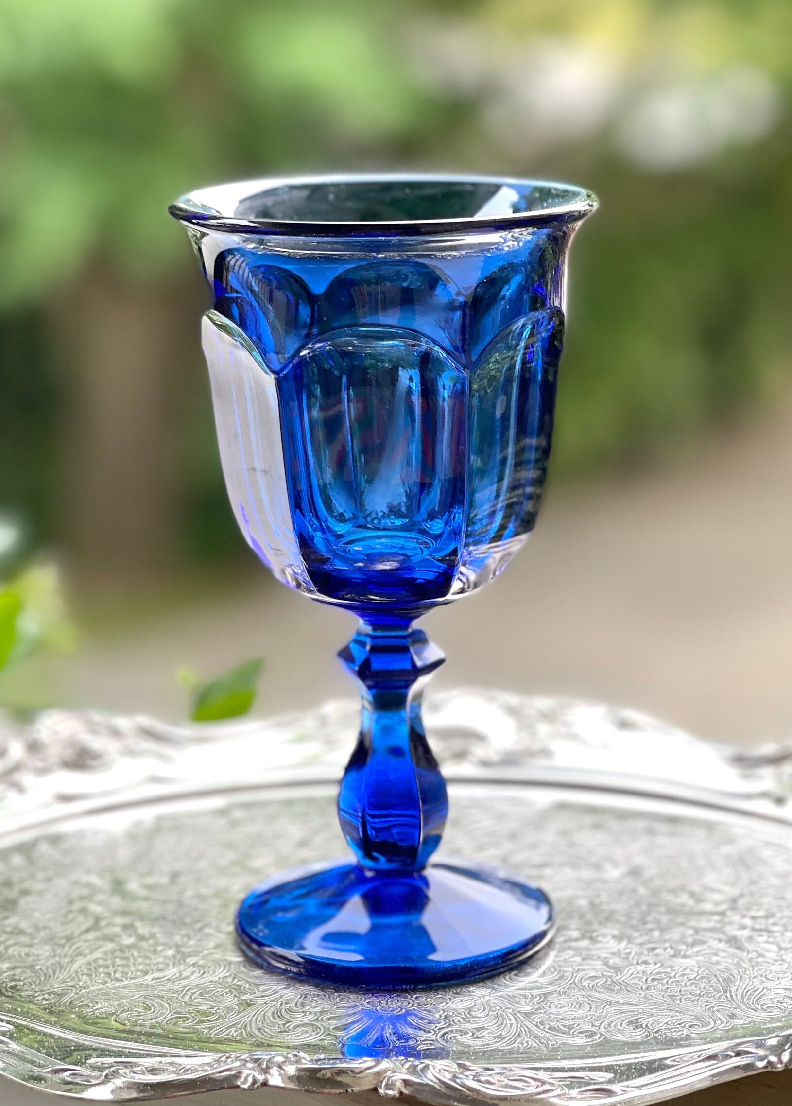 Set of 3 Imperial Glass Old Williamsburg Deep Blue Ultra Water Goblets ...