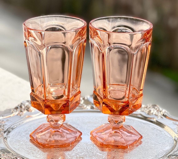 Fostoria Virginia Pink Iced Tea Glasses pink Footed Iced Teas pink Iced Tea Glasses peach Iced Tea Glasses heavy Pink Goblets Set of 2 Etsy