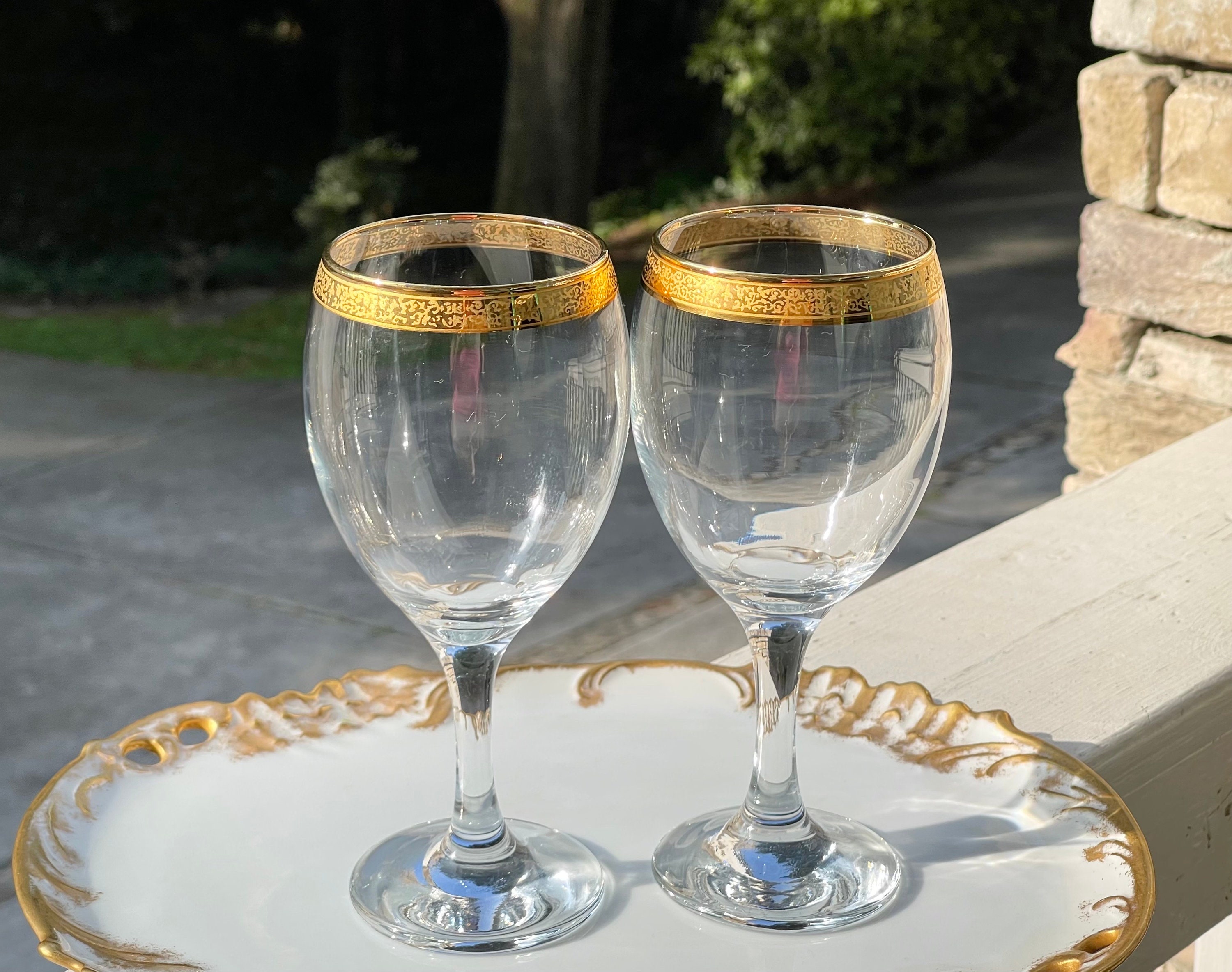 Gold Rimmed Wine Glassesgold Rim Wine Stemgold Rimmed Goblet Etsy
