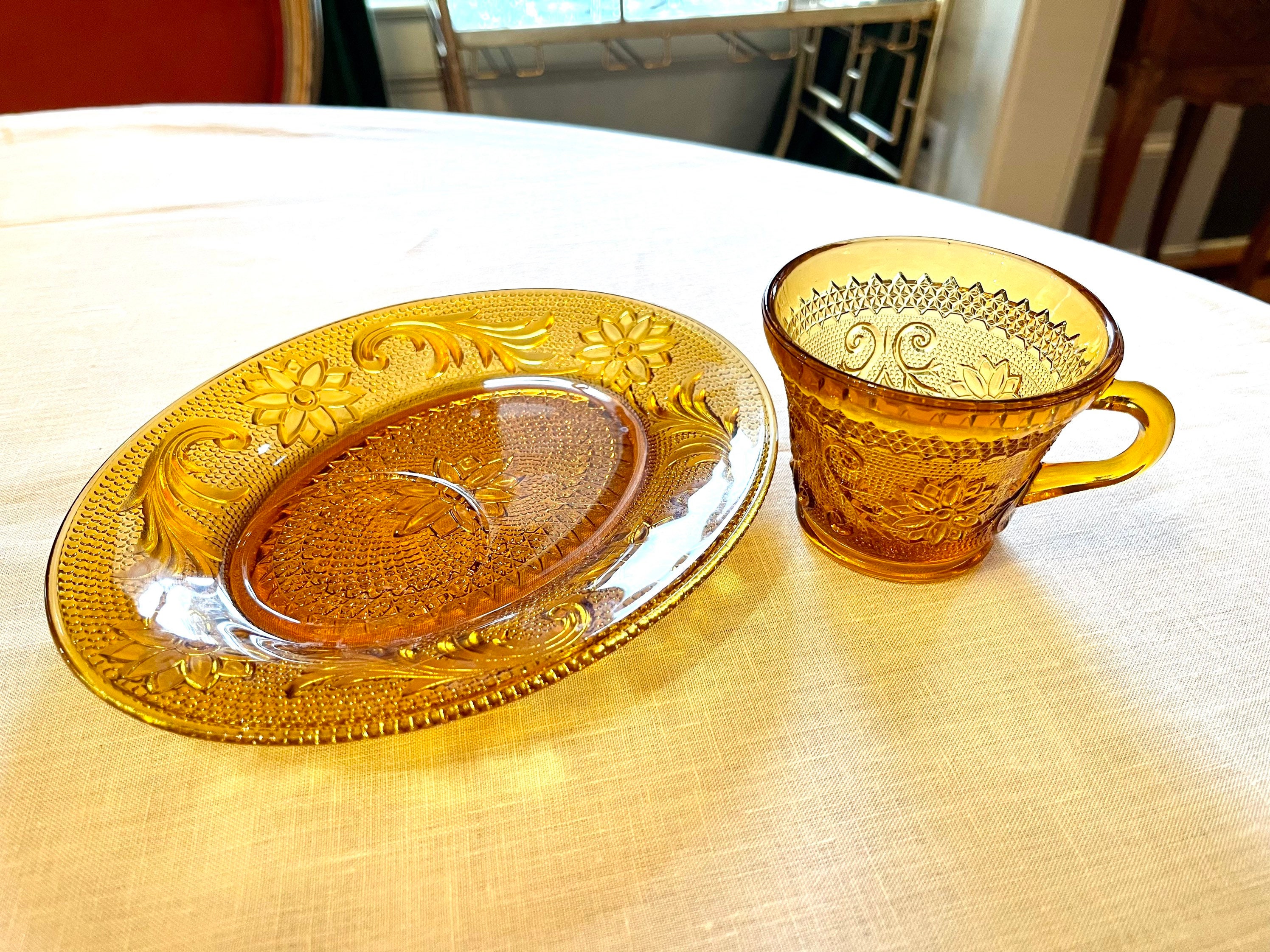 Beautiful Vintage Tiara Sandwich Amber Snack Tray Set set - Etsy
