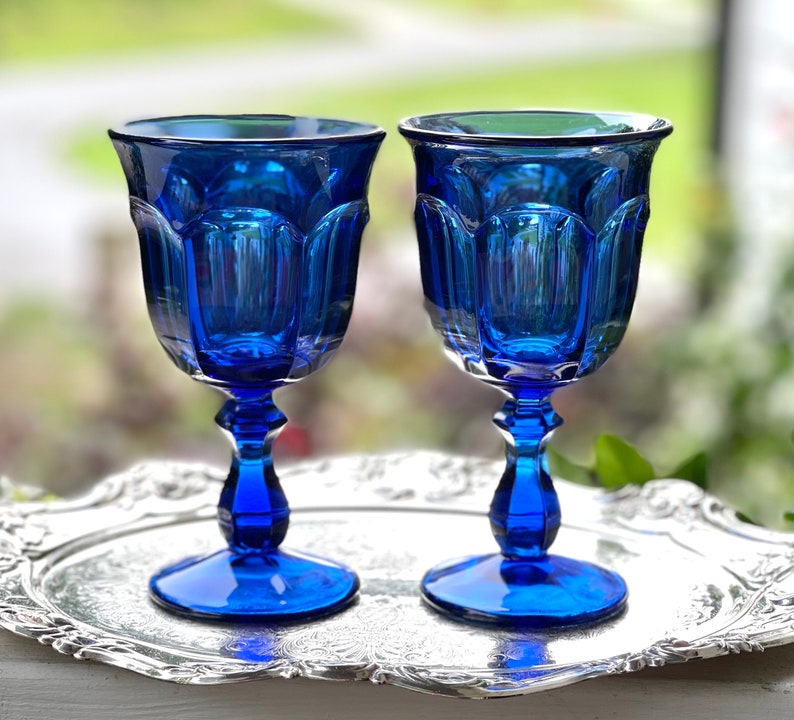 Set of 3 Imperial Glass Old Williamsburg Deep Blue Ultra Water Goblets ...