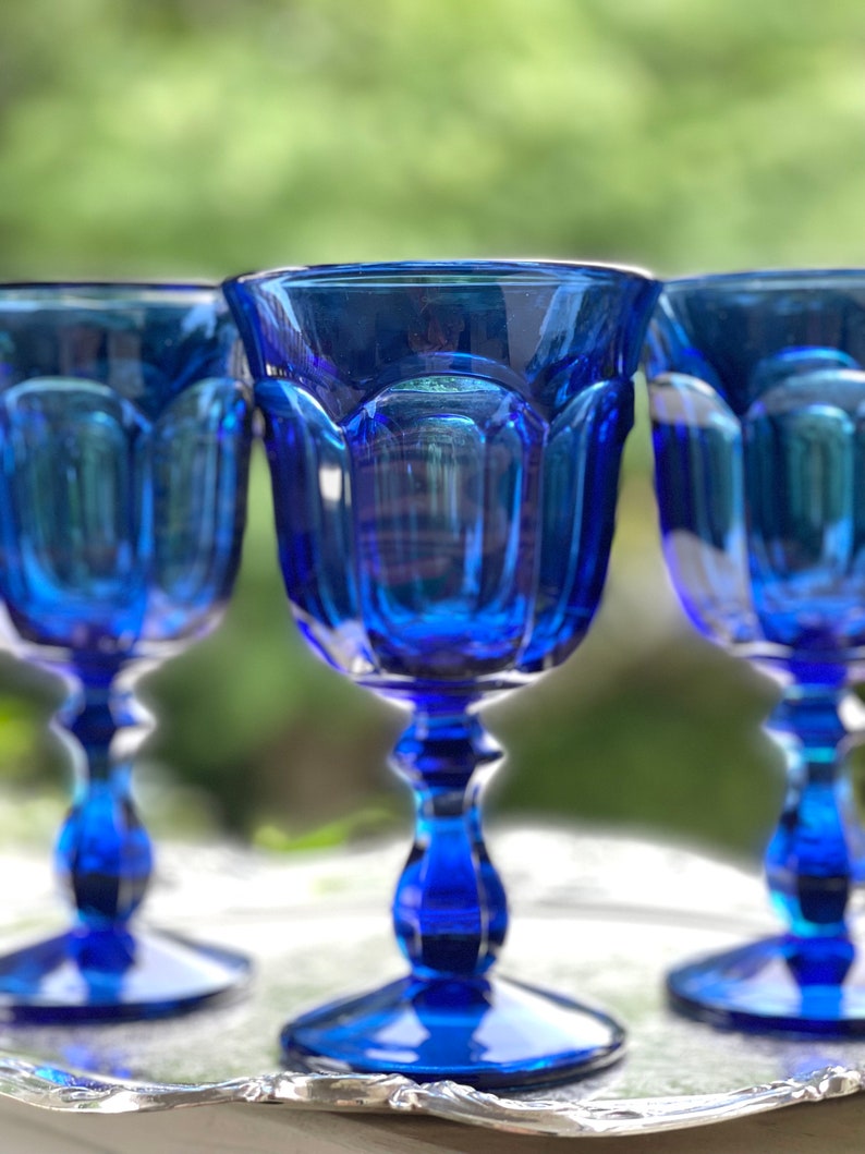 Set of 3 Imperial Glass Old Williamsburg Deep Blue Ultra Water Goblets ...