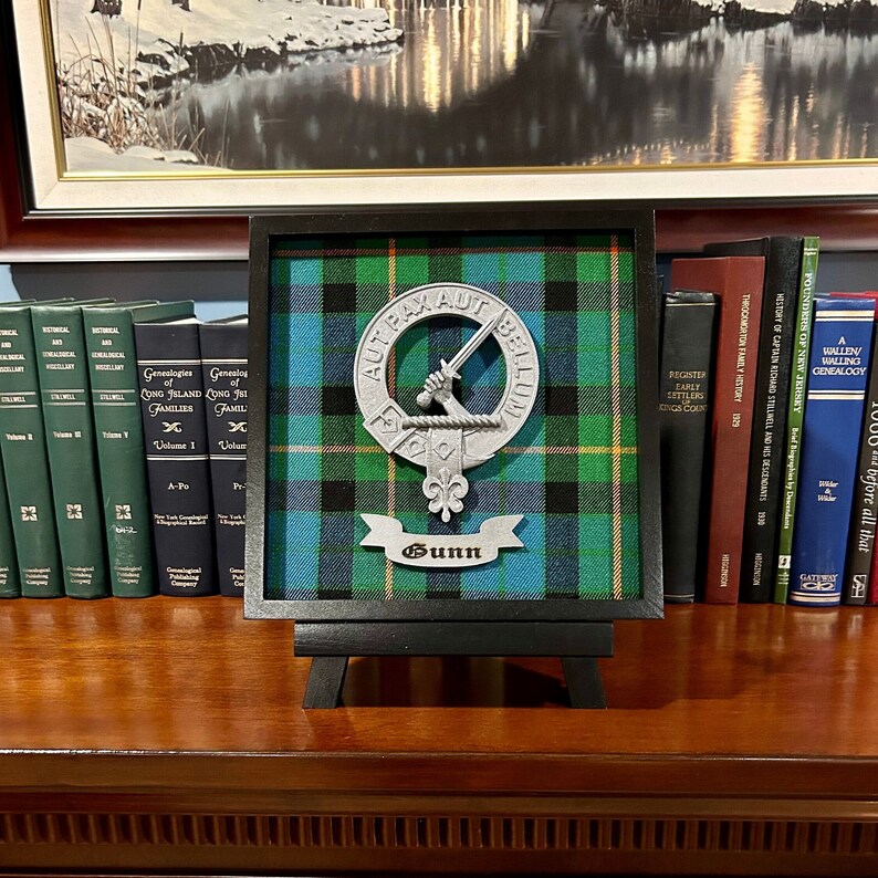 Clan Gunn Framed Scottish Clan Tartan Badge Crest Etsy