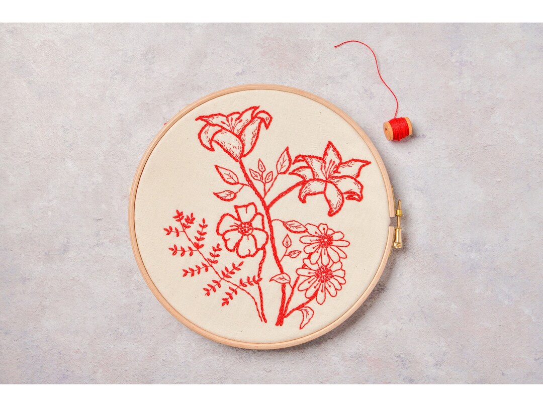 Red Floral Embroidery Kit, Hand Embroidery, Beginner Embroidery Kit ...