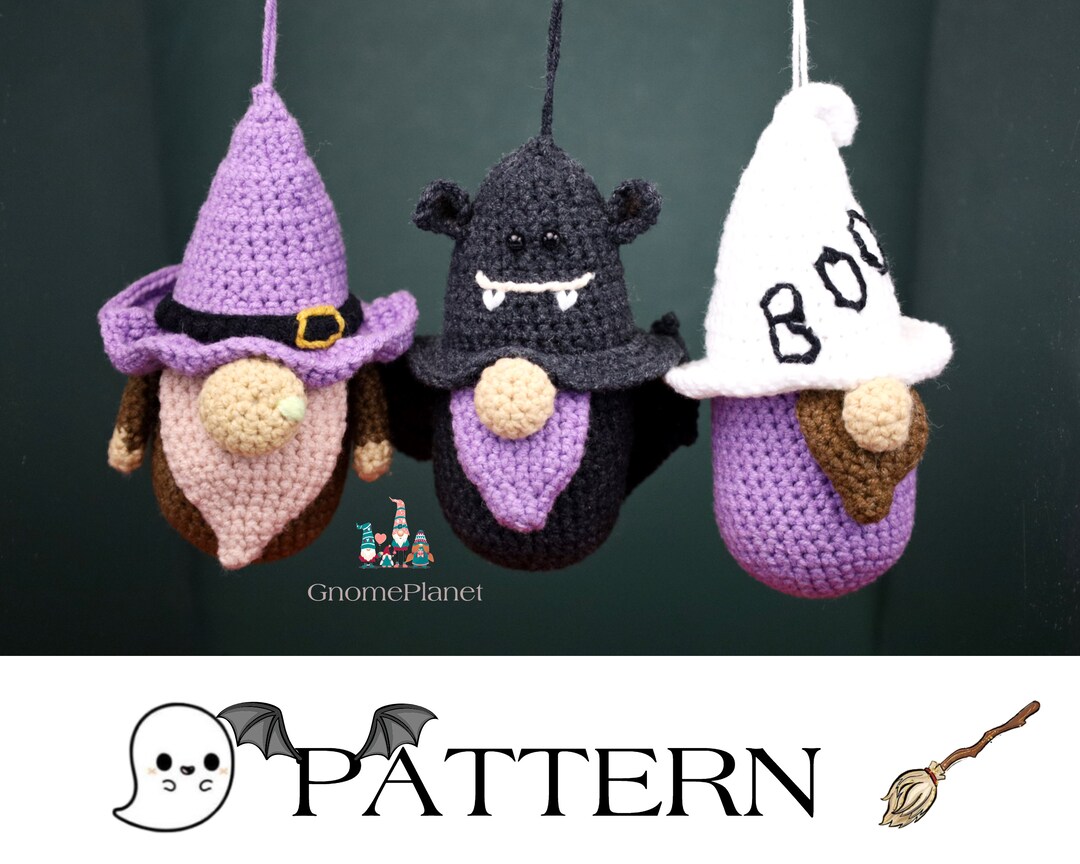 Crochet Halloween Keychain Gnome Pattern 3 in 1, Amigurumi Halloween ...