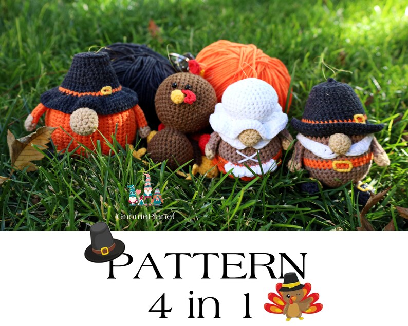 Crochet Thanksgiving Keychain Gnome Patterns 4 in 1 Set - Etsy
