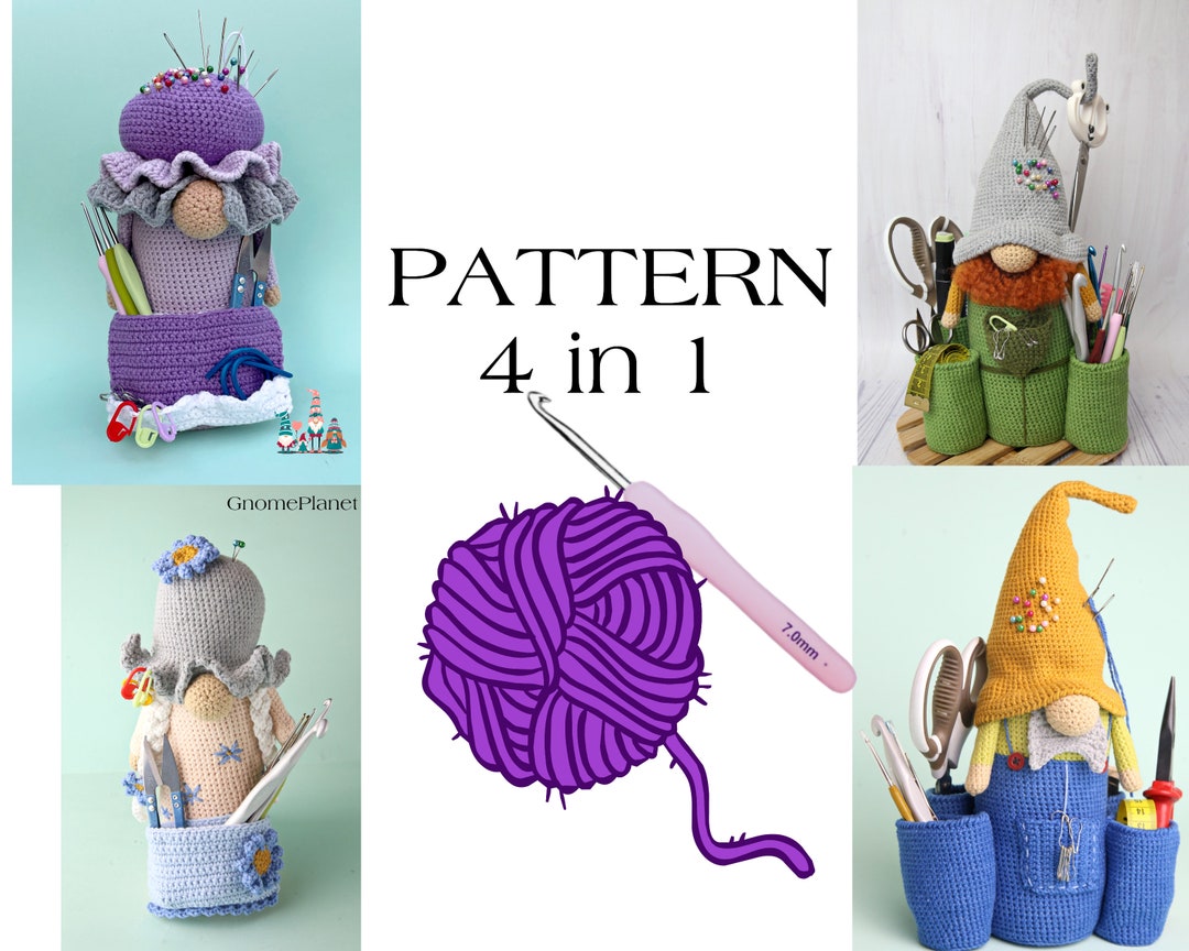 Crochet Crafter Gnome Pattern Set 4 in 1, Crochet Gnome Organizer ...