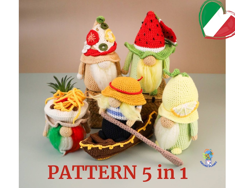 Crochet Italian Gnomes Pattern Bundle 5 in 1, Amigurumi Gnome Patterns ...