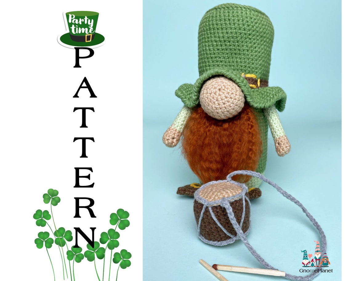 Crochet Drummer Gnome Pattern St. Patrick's Day - Etsy