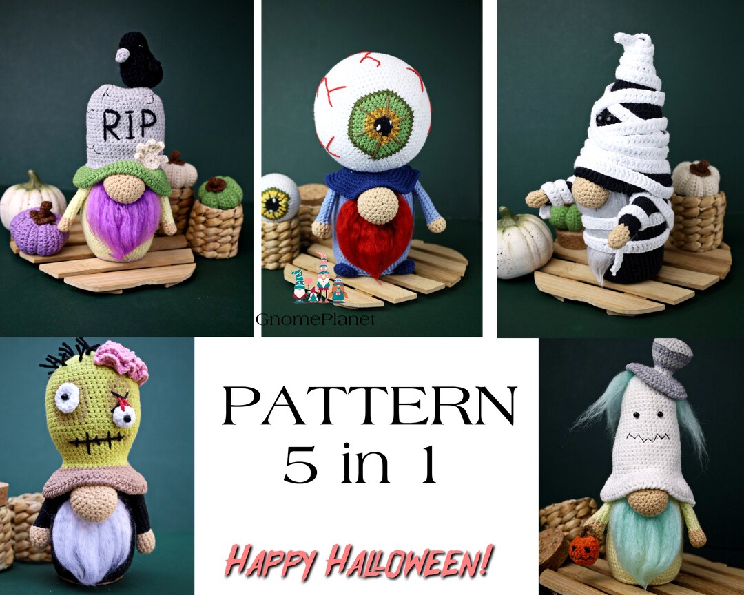 Crochet Halloween Gnome Pattern Set 5 in 1, Crochet Horror Gnome Set - Etsy