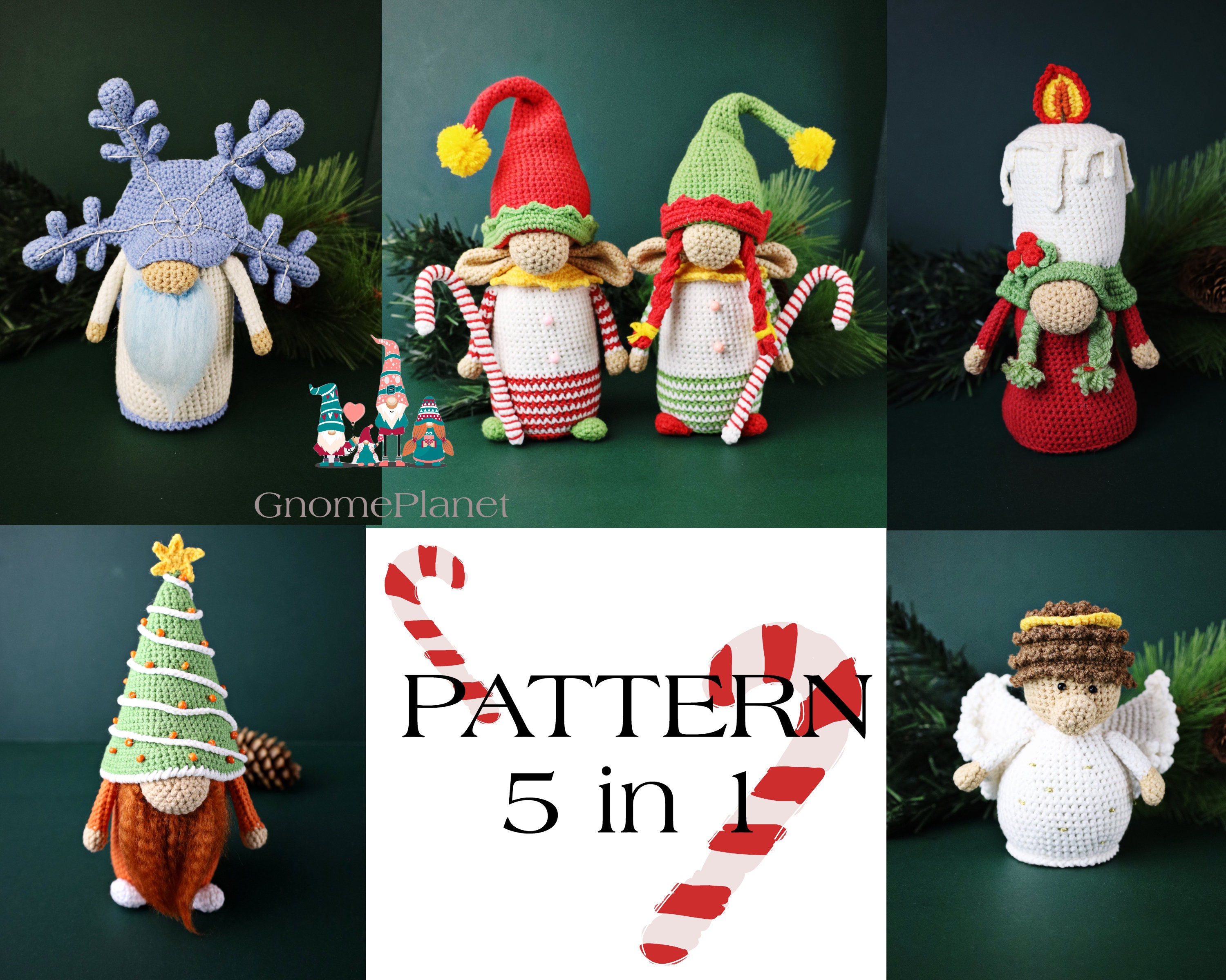 Crochet Christmas Gnome Pattern Set 5 in 1 Amigurumi - Etsy