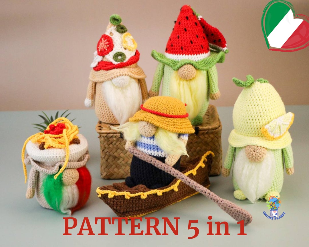 Crochet Italian Gnomes Pattern Bundle 5 in 1, Amigurumi Gnome Patterns ...