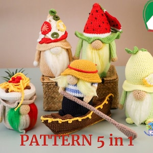 Crochet Italian Gnomes Pattern Bundle 5 in 1, Amigurumi Gnome Patterns ...