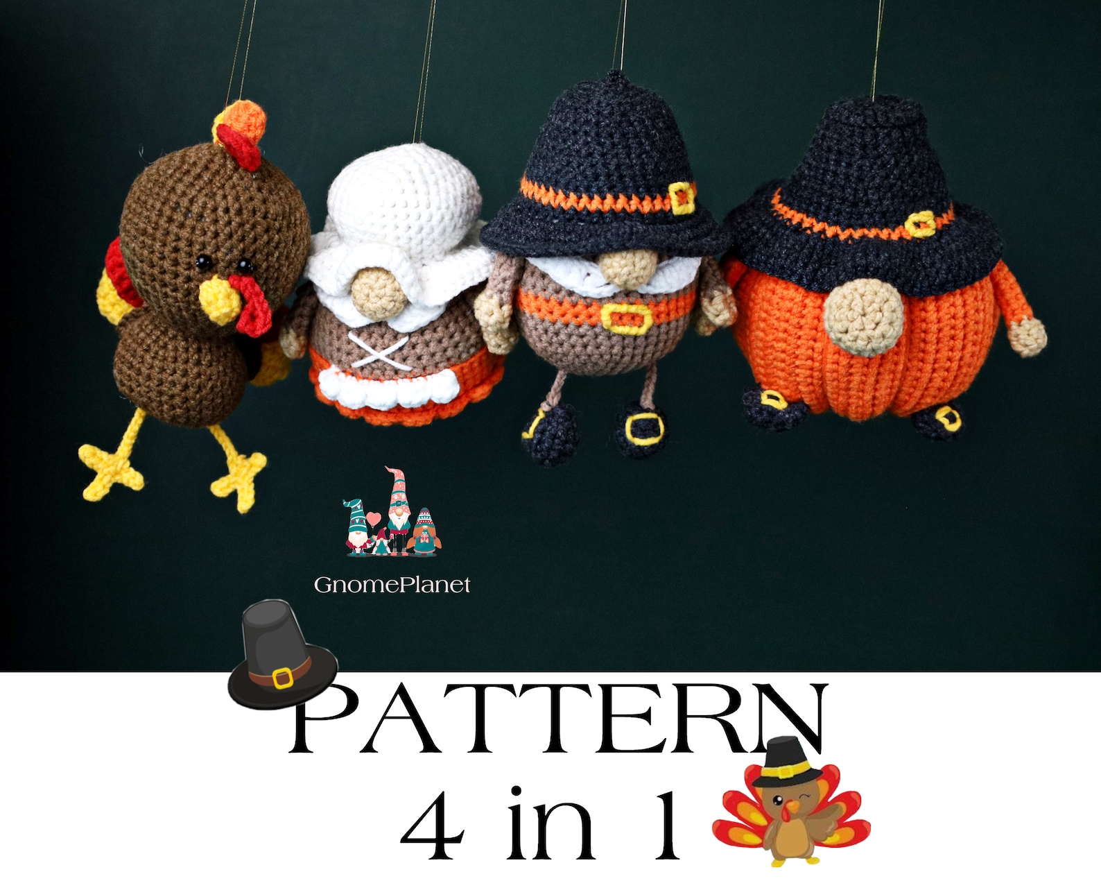 Crochet Thanksgiving Keychain Gnome Patterns 4 in 1 Set - Etsy