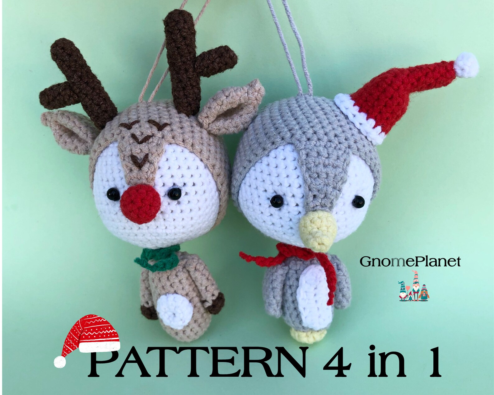 Crochet Christmas Ornament Patterns 4 in 1 Amigurumi Ornament - Etsy