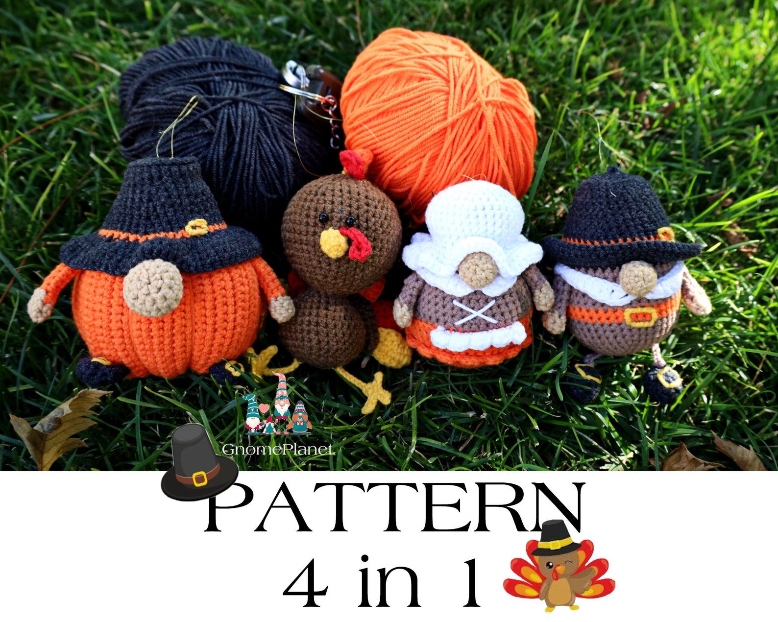 Crochet Thanksgiving Keychain Gnome Patterns 4 in 1 Set - Etsy