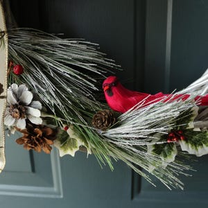 Twisted Silver Willow Wreath With Cardinal Bow and Pine Cone ...