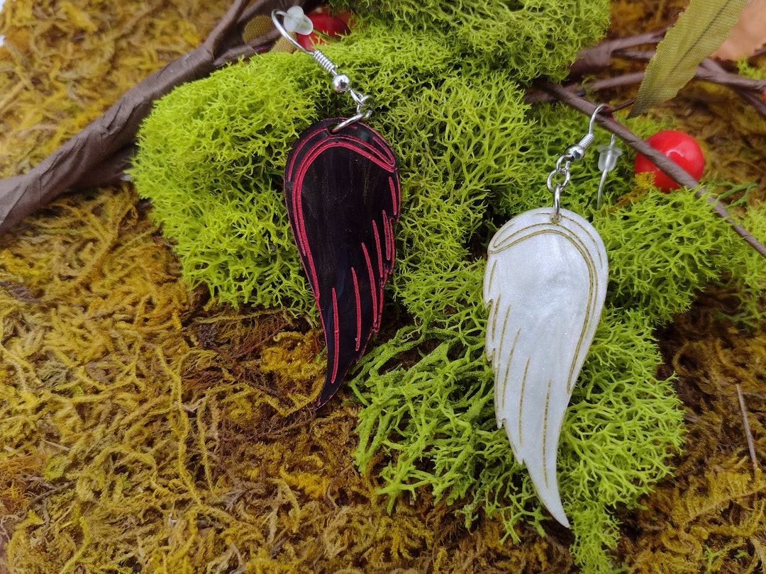Laser Cut Acrylic Angel and Demon Earrings - Etsy