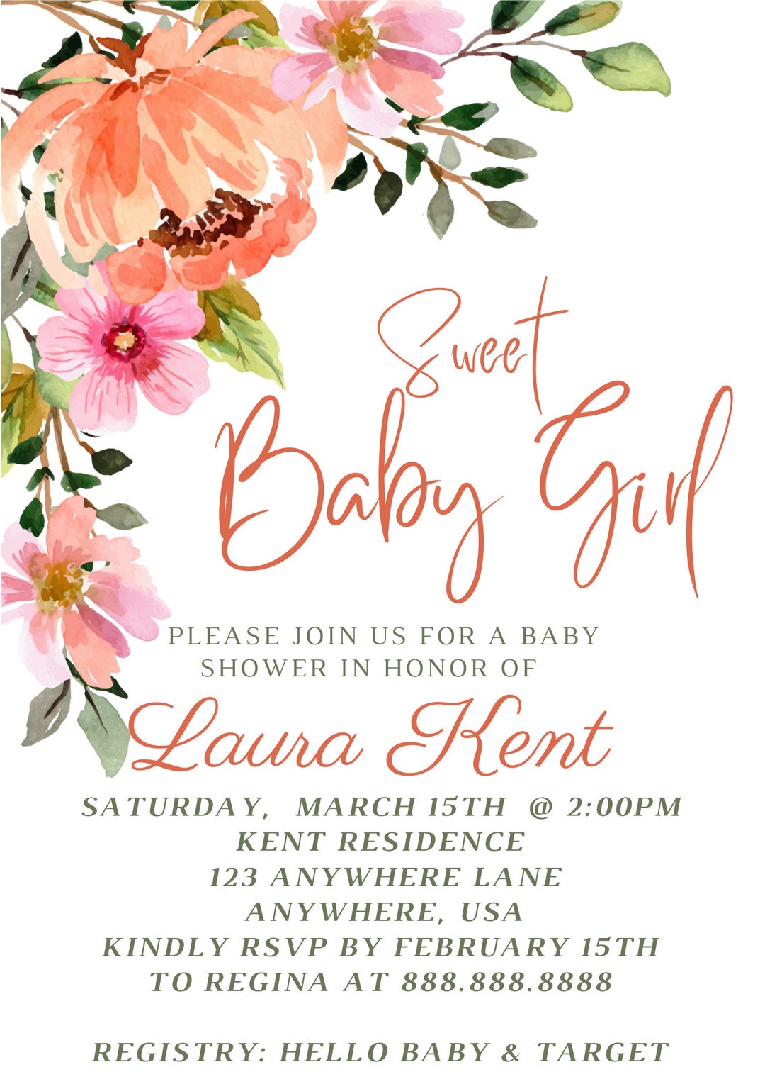 Sweet Baby Girl Baby Shower Invitation Instant Download - Etsy