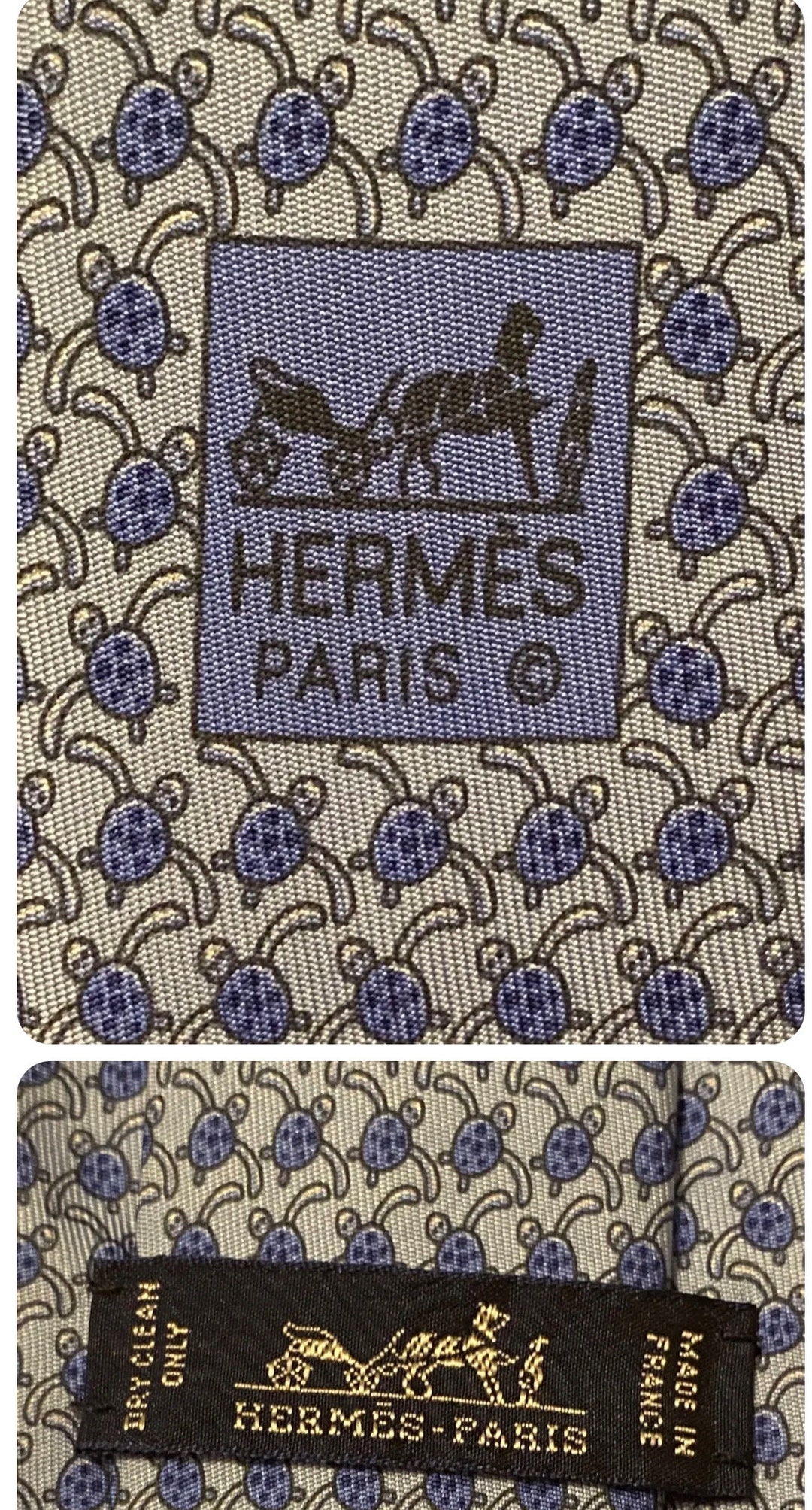 Hermes Blue Geometric Turtle Patten 605685 PA Silk Tie New in Box ...
