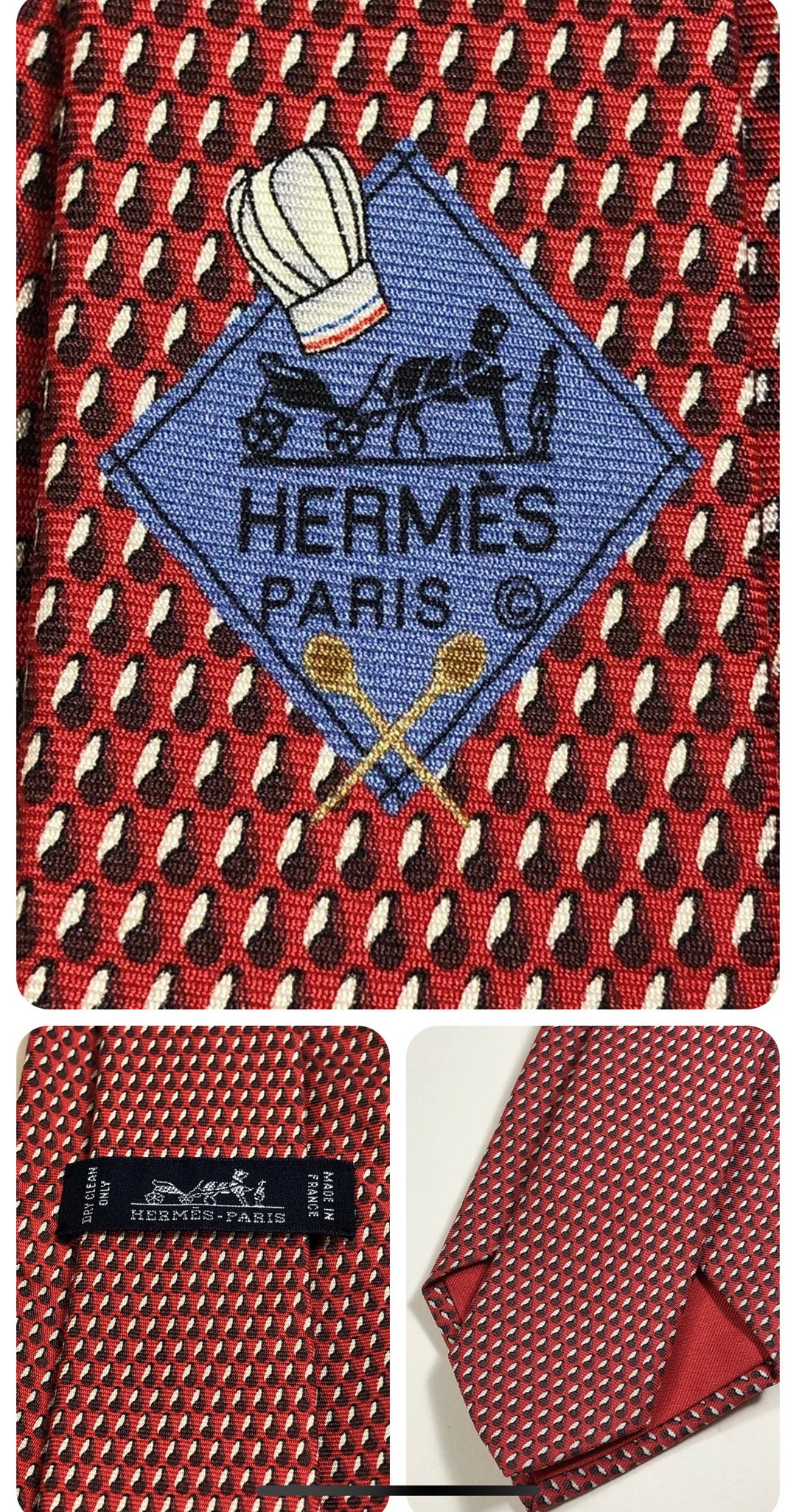 HERMES TIE 645728 PA Red Tie “chef” 100% Silk New in Box - Etsy